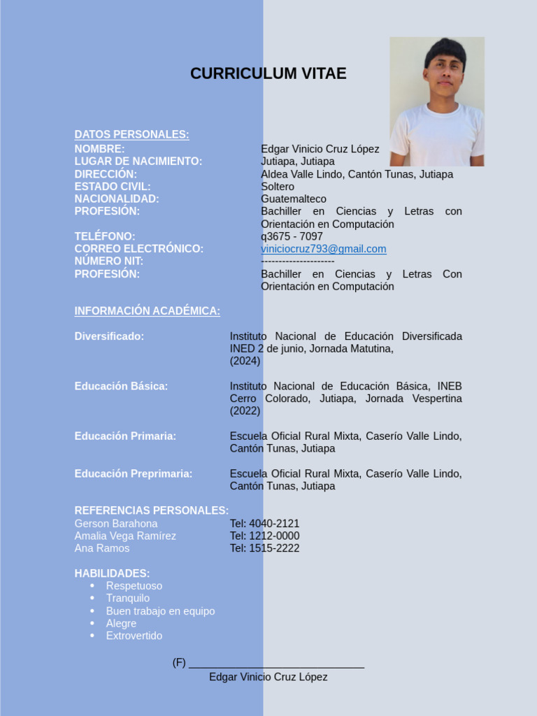 CURRICULUM VITAE Edgar Vinicio Cruz López | PDF