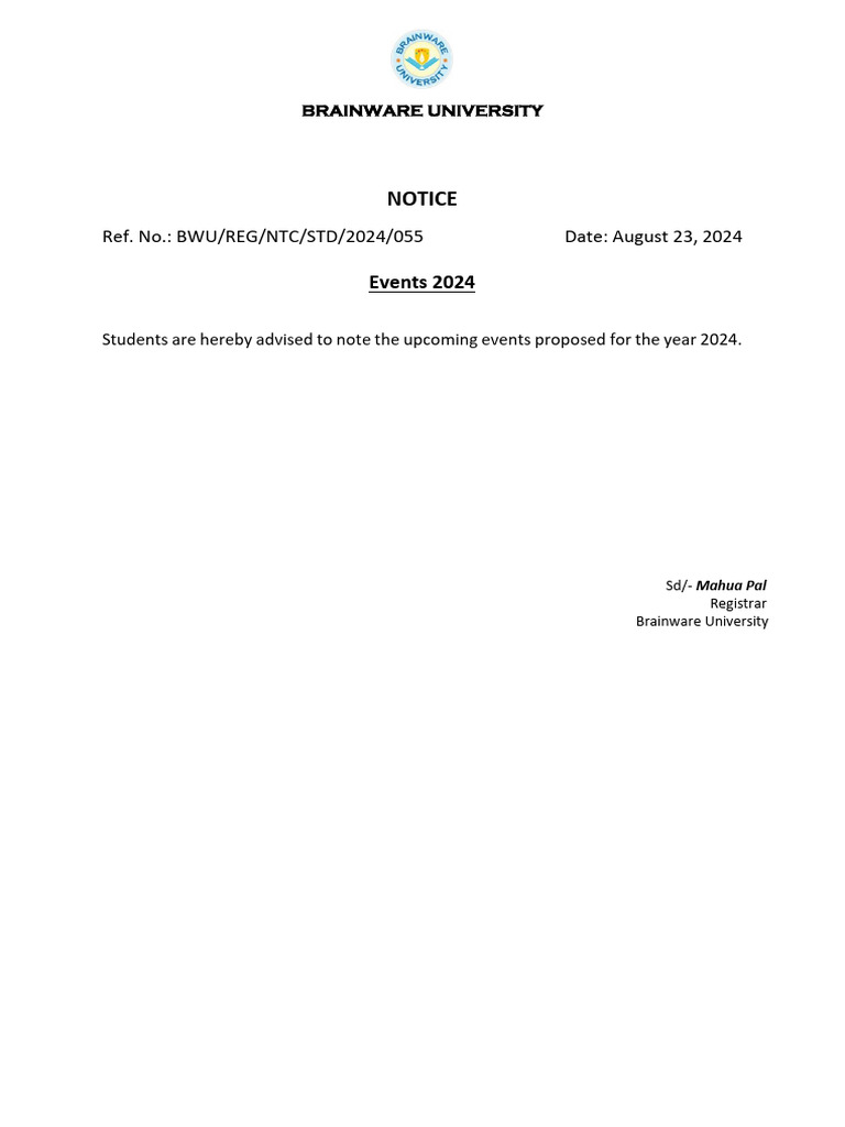Student Notice 2024-08-23 List of Events-2024 | PDF