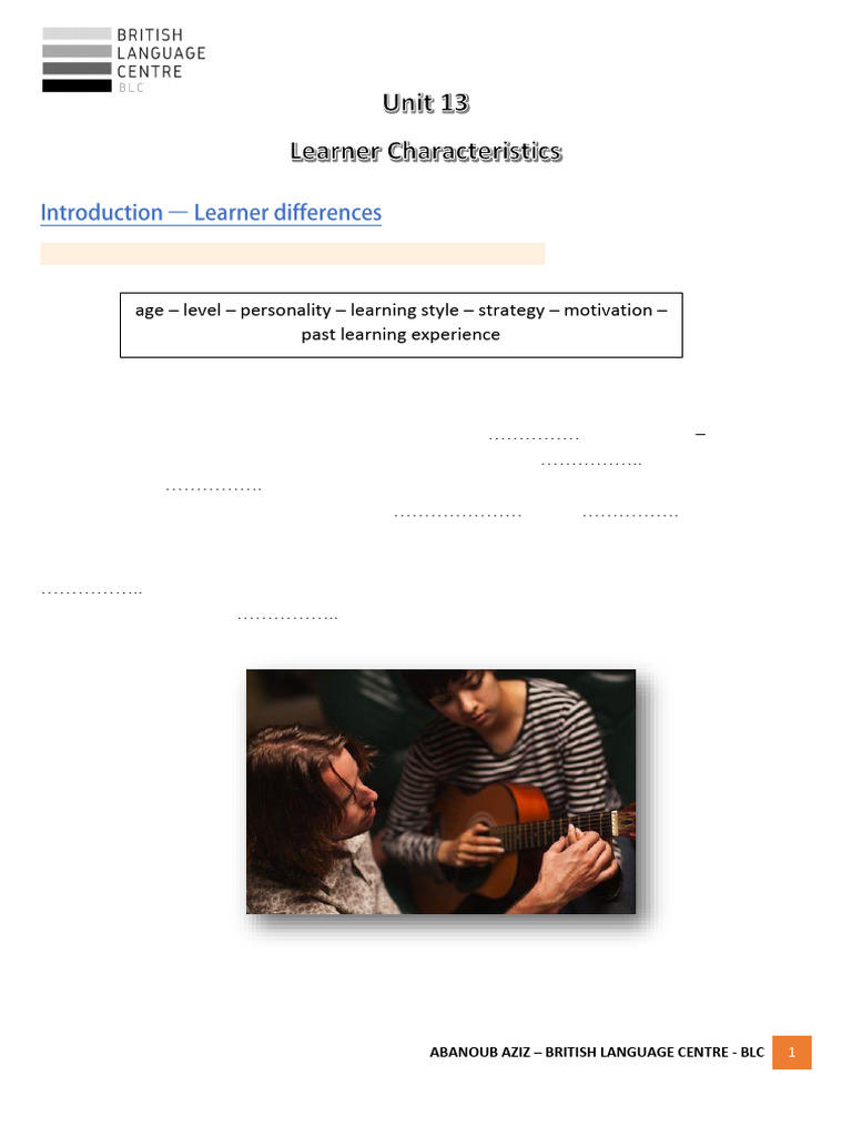 M 1 - Unit 13 - Learner Characteristics | PDF