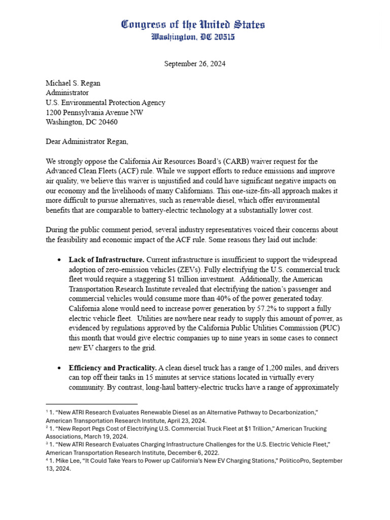 Letter to Epa Re Carb Acf | PDF