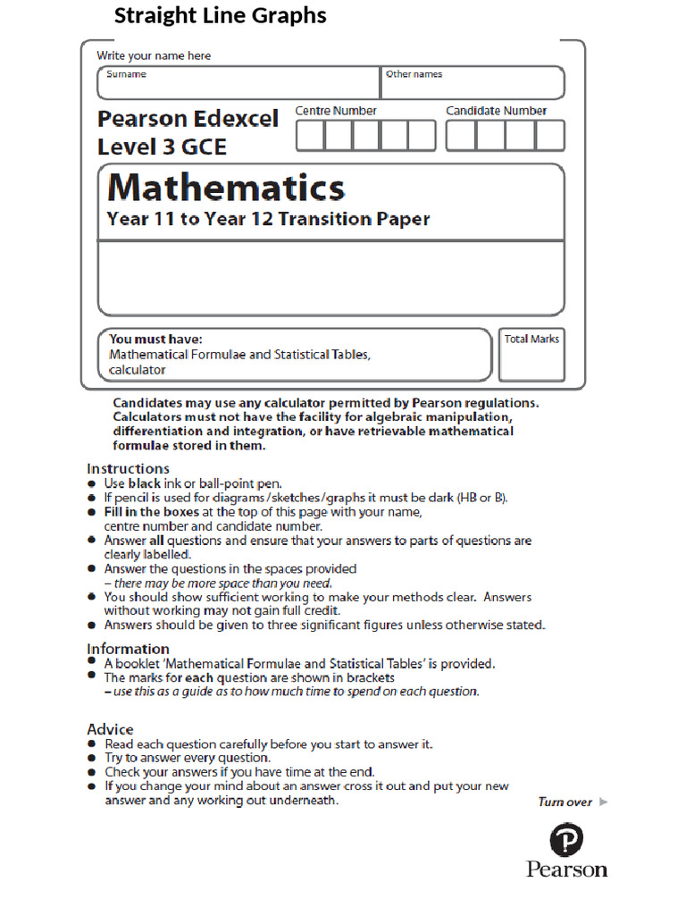 Chapter 5 Straight Line Graphs Question Paper | PDF