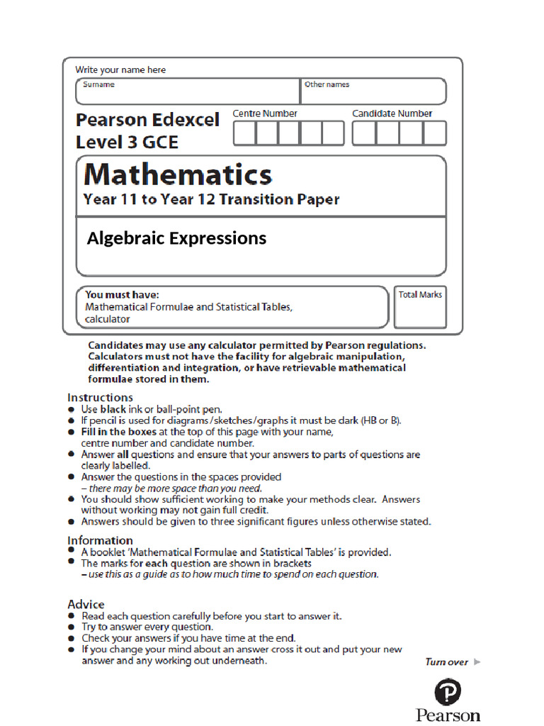 Chapter 1 Algebraic Expressions Question Paper | PDF