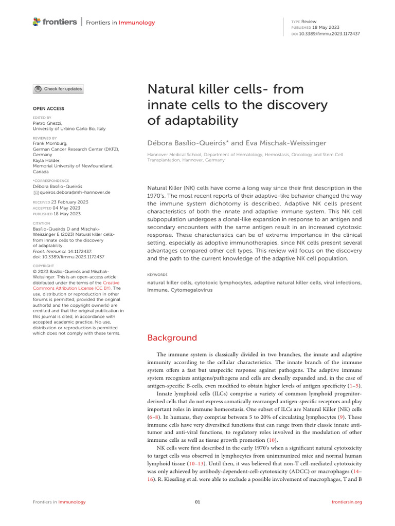 Natural Killer Cells From Innate To Adaptive Immunity Nature Immunology ...