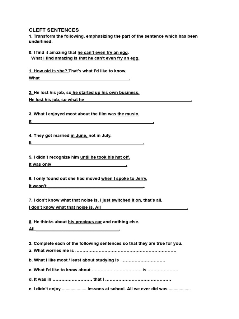 CLEFT SENTENCES - extra practice | PDF