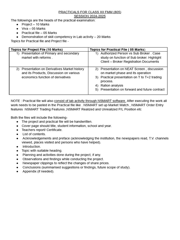 Practicals For Class Xii FMM Selections | PDF