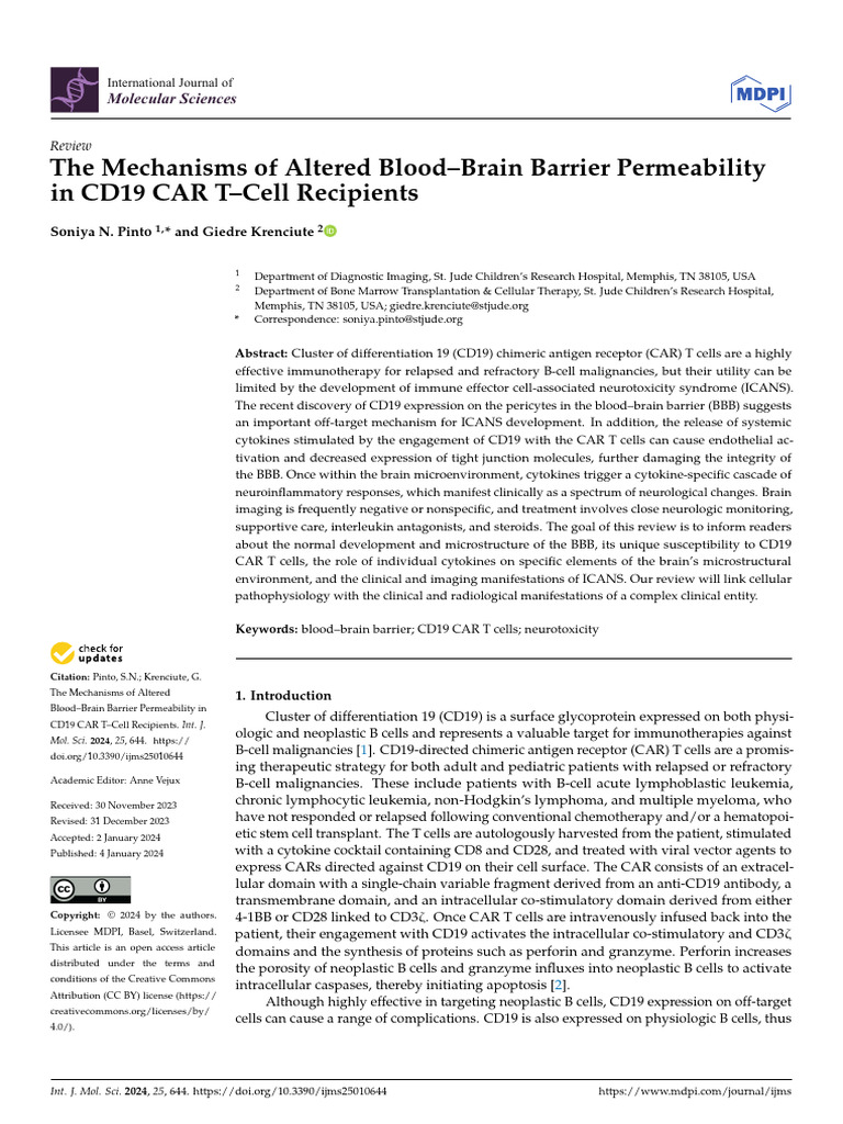 The Mechanisms of Altered Blood-Brain Barrier Permeability in CD19 CAR ...