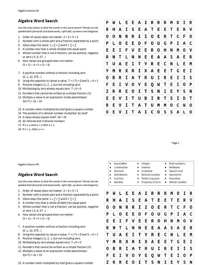 WordSearch AlgebraBasics 1 | PDF