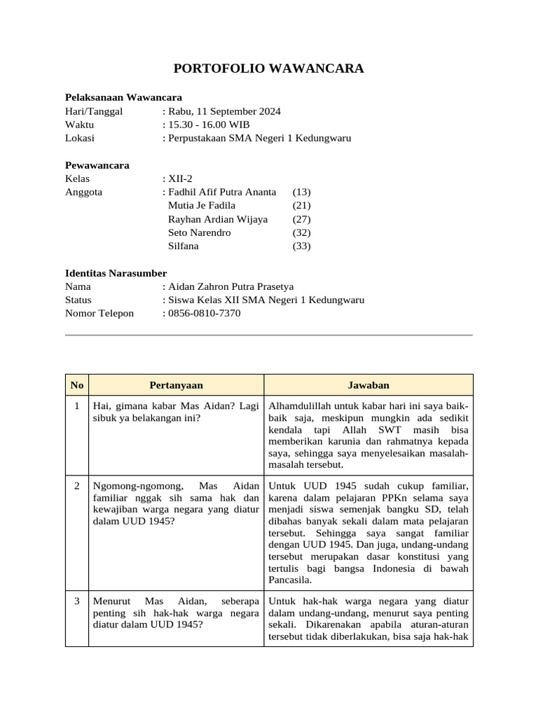 Portofolio Wawancara TP7 | PDF