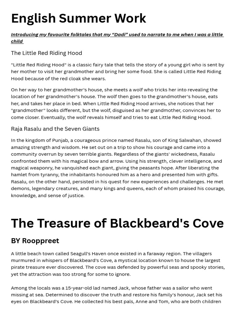 English Summer Work | PDF | Little Red Riding Hood | Young Adult