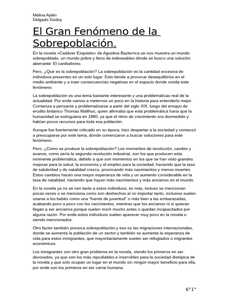El Gran Fenomeno de La Sobrepoblación | PDF