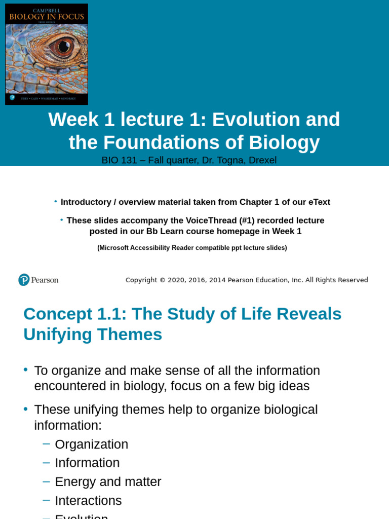 Week 1 Lecture 1 - Evolution and the Foundations of Biology (1) | PDF