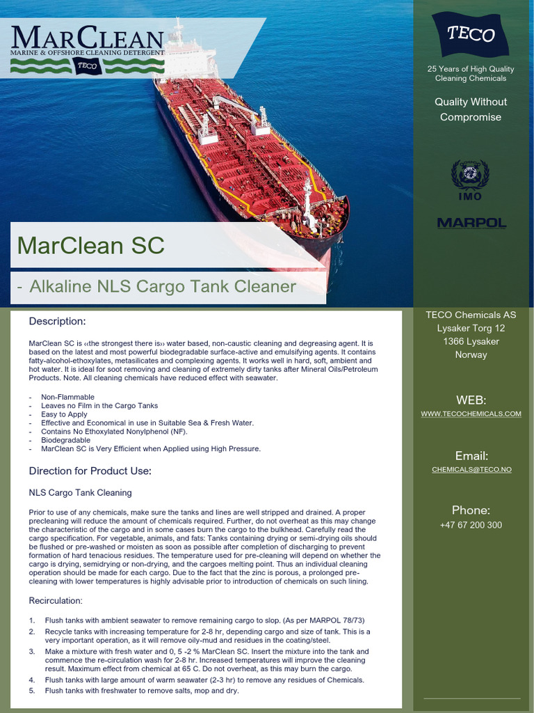 Data Sheet - MarClean SC (Tankers) | PDF | Water | Technology & Engineering