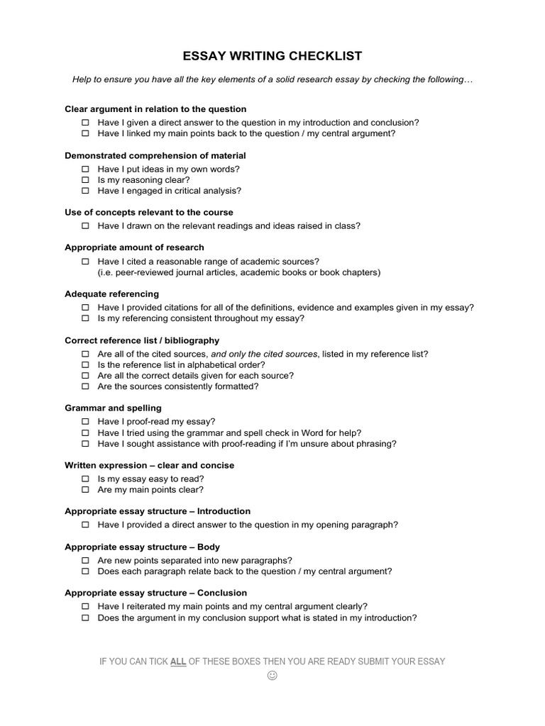 Essay Writing Checklist - 1 | PDF
