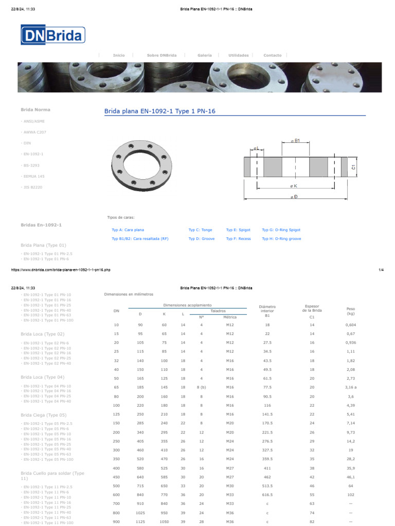 Brida Plana EN-1092-1-1 PN-16 - DNBrida | PDF