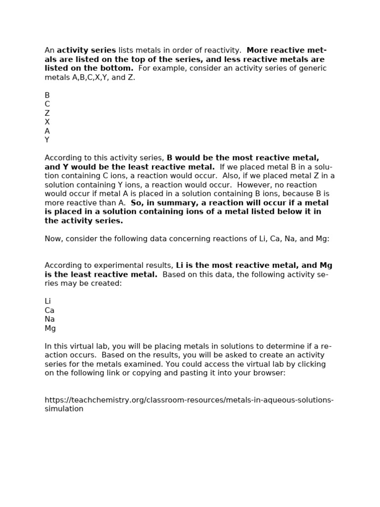 Activity Series | PDF