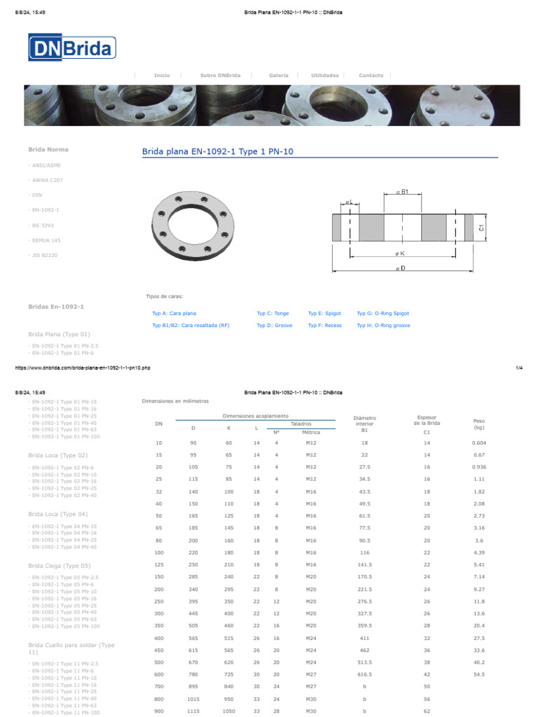 Brida Plana EN-1092-1-1 PN-10 - DNBrida | PDF