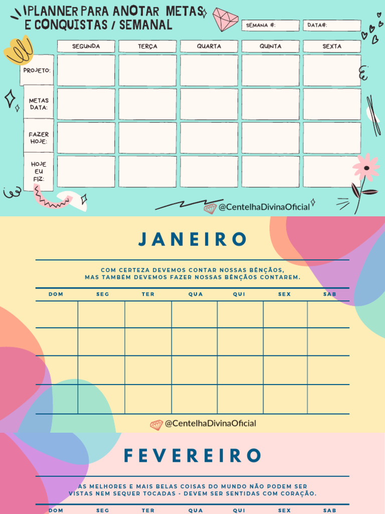 Colorido PLANNER Calendário - Definir seus Planos e Metas - Para ...