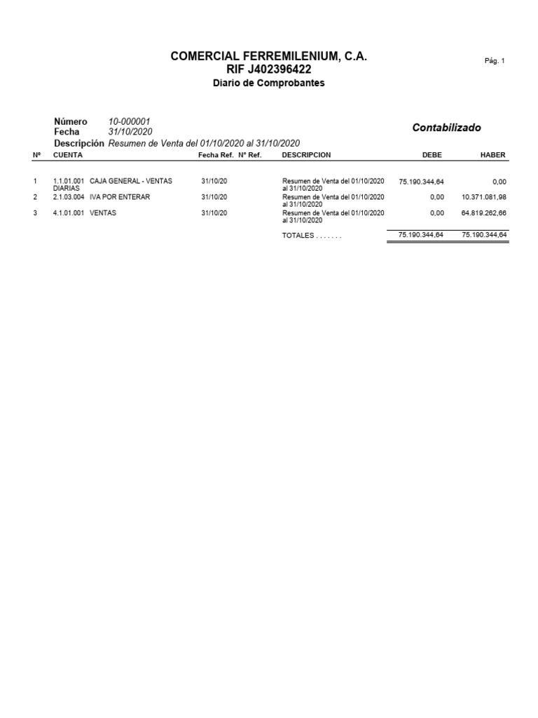 DIARIO DE COMPROBANTE 10-2020 | PDF