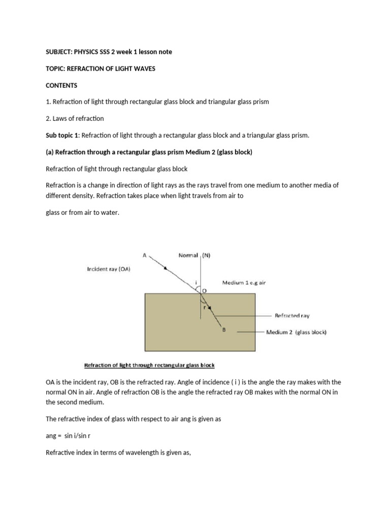 Physics SSS 2 Lesson Note: Didpersion of White Light | PDF