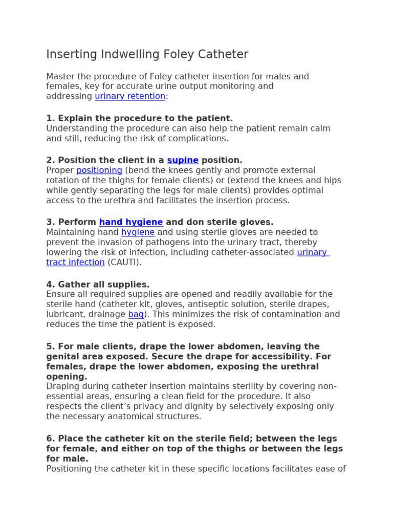 Inserting Indwelling Foley Catheter | PDF