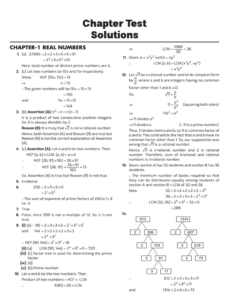 Chapter Test Answers Maths Standard Level Class 10 | PDF