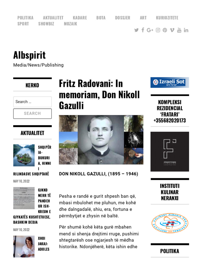Fritz Radovani - in Memoriam, Don Nikoll Gazulli - Albspirit | PDF
