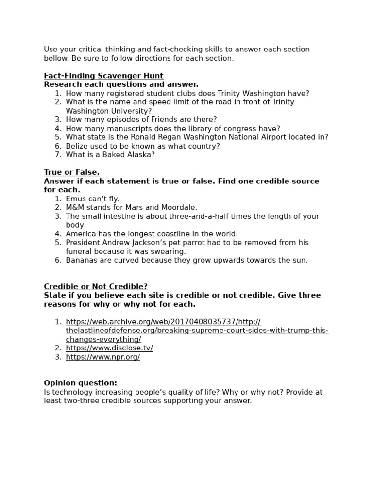 Citical Thinking Activity | PDF