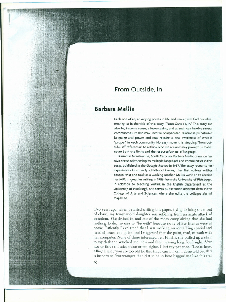 Barbara Mellix From Outside in | PDF