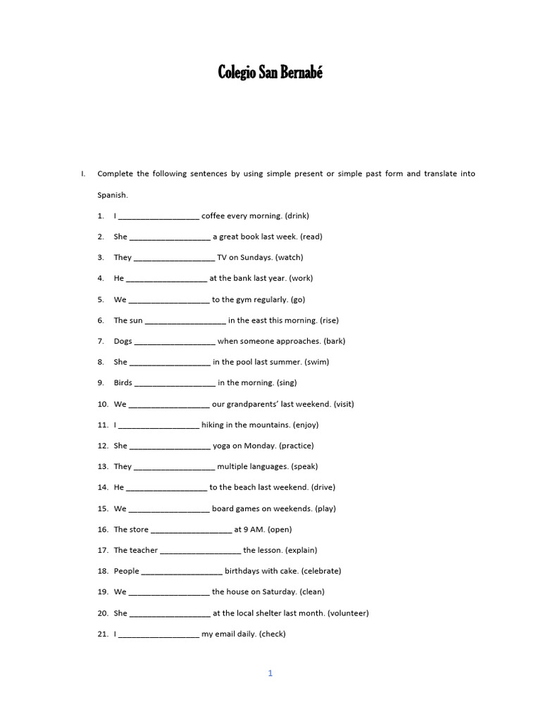 7th Grade Grammar Worksheet Simple Present Vs Simple Past | PDF