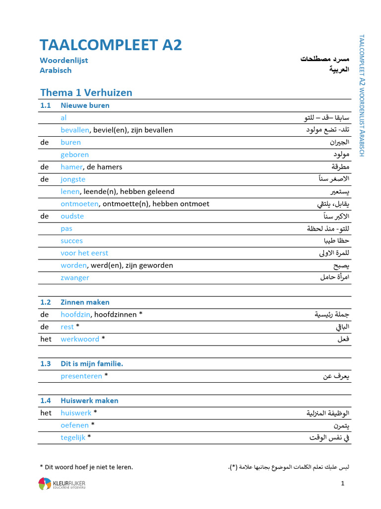A2 Woordenlijst Arab | PDF