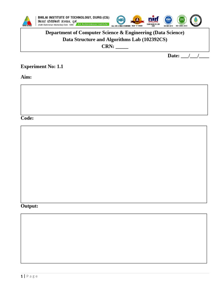 Dsa Experiment Record Format | PDF