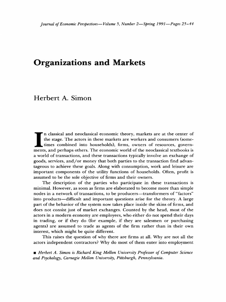 Simon 1991 Org Sand Markets | PDF