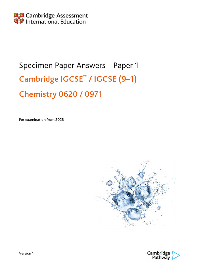 0620 Specimen Paper Answers Paper 1 (For Examination From 2023) | PDF