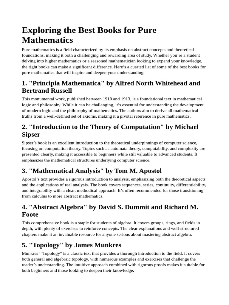 Exploring The Best Books For Pure Mathematics | PDF