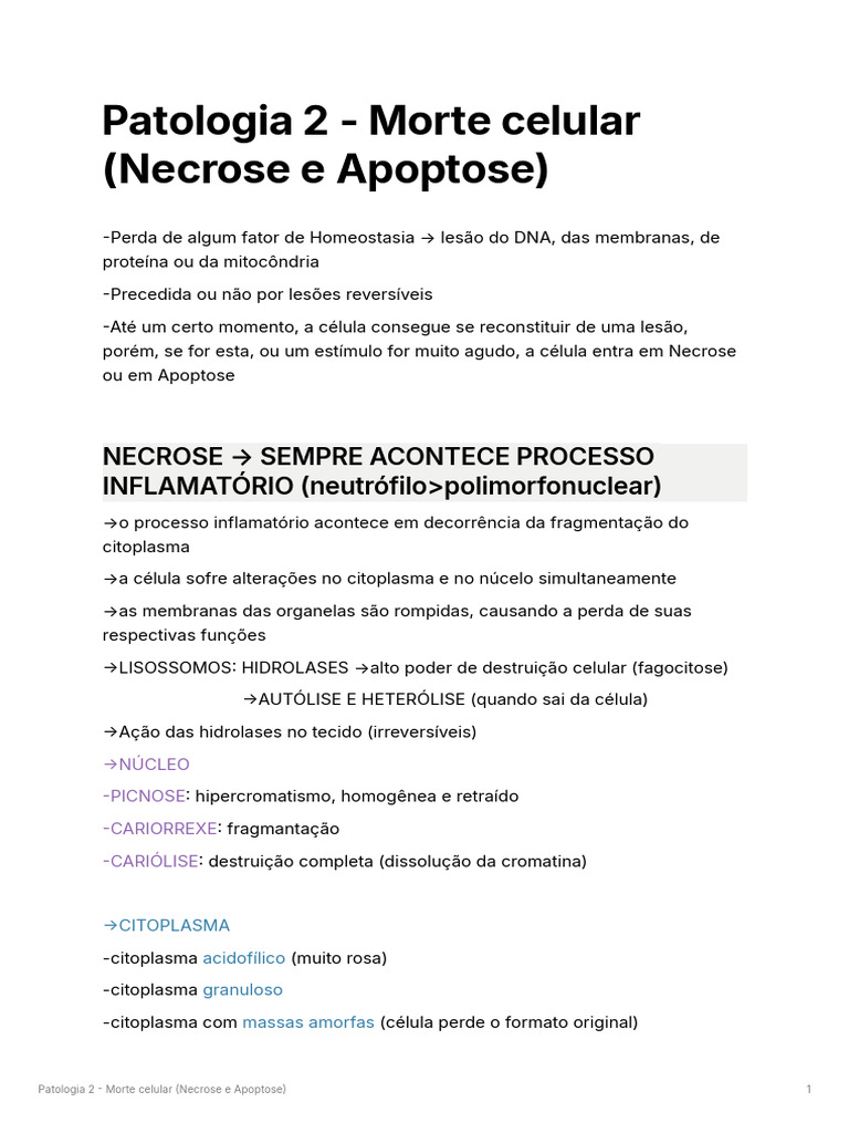 Patologia 2 - Morte Celular (Necrose e Apoptose) | PDF