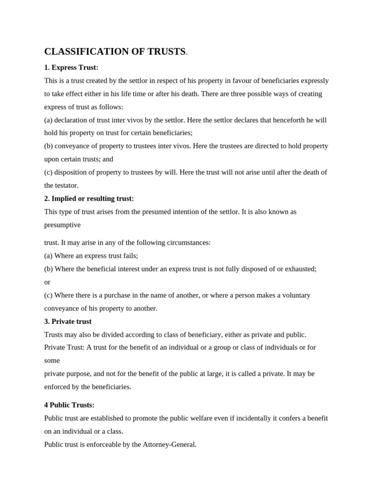 CLASSIFICATION OF TRUSTS | PDF