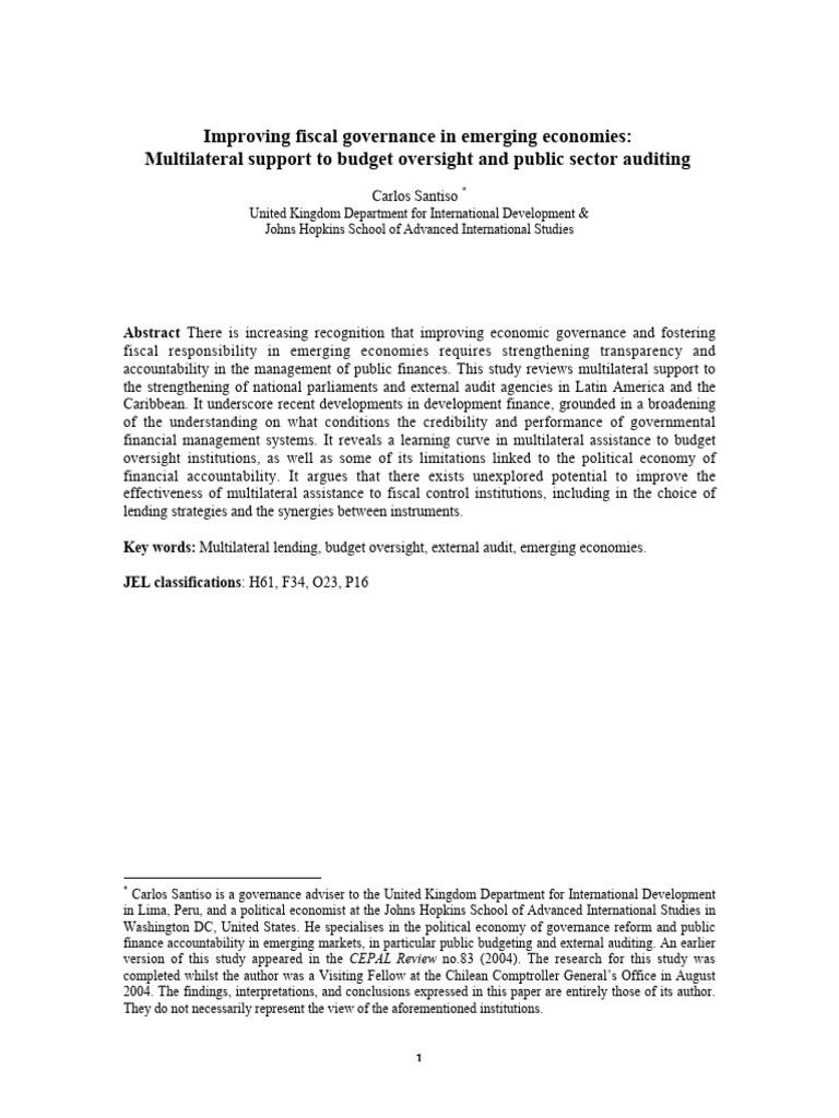 Improving-Fiscal-Governance-In-Emerging-Economies-Multilateral-S | PDF