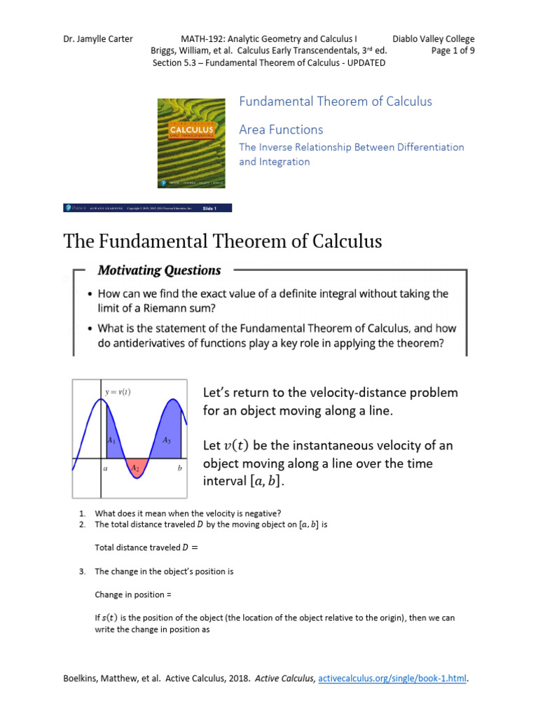 5.3 Fundamental Theorem of Calculus - ELECTRONIC | PDF