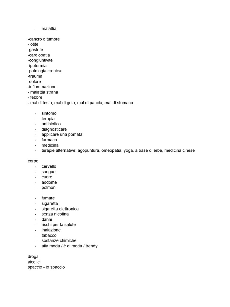 Vocabolario Malattie | PDF
