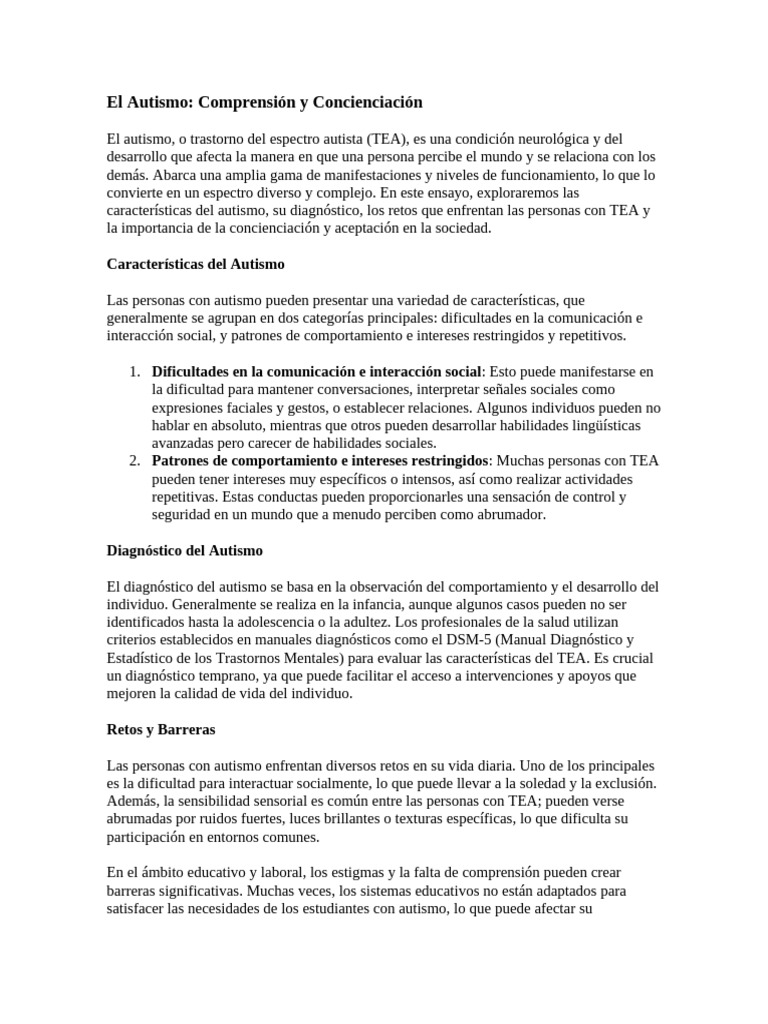 Autismo: Comprensión y Concienciación | PDF | Espectro autista ...