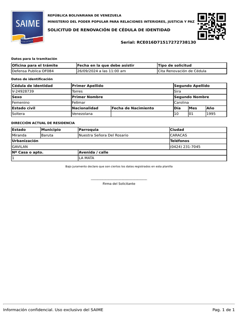 RenovacionCedula FELIMAR | PDF