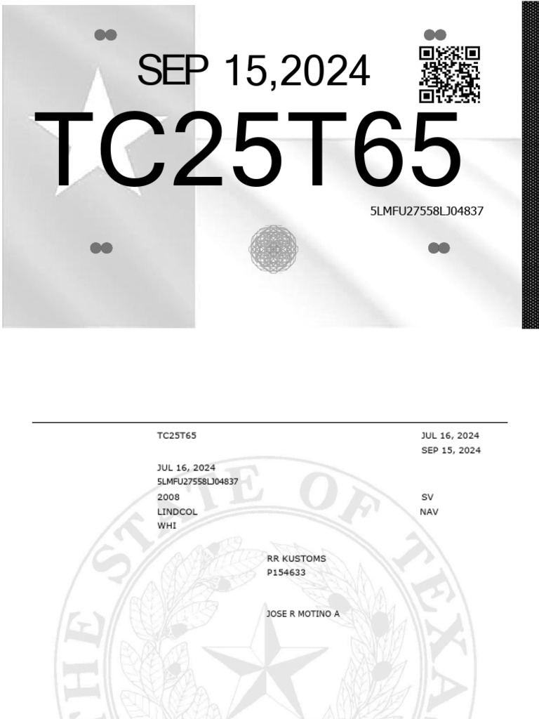 Texas Registration Lincoln 2008 | PDF
