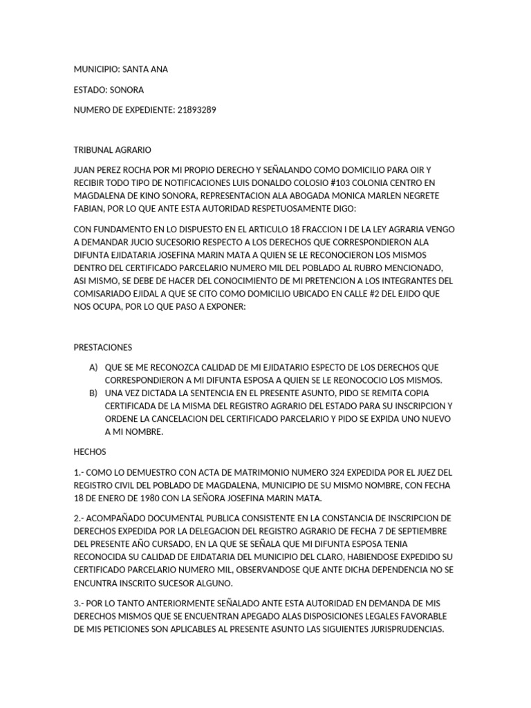 Demanda Agraria | PDF | Justicia | Derecho