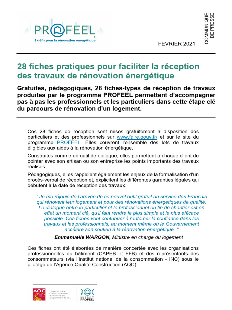 PROFEEL CP FICHES RECEPTION Fevrier21 VF | PDF
