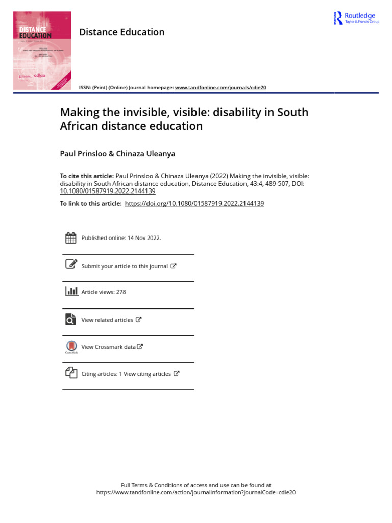 Making The Invisible Visible Disability in South African Distance ...