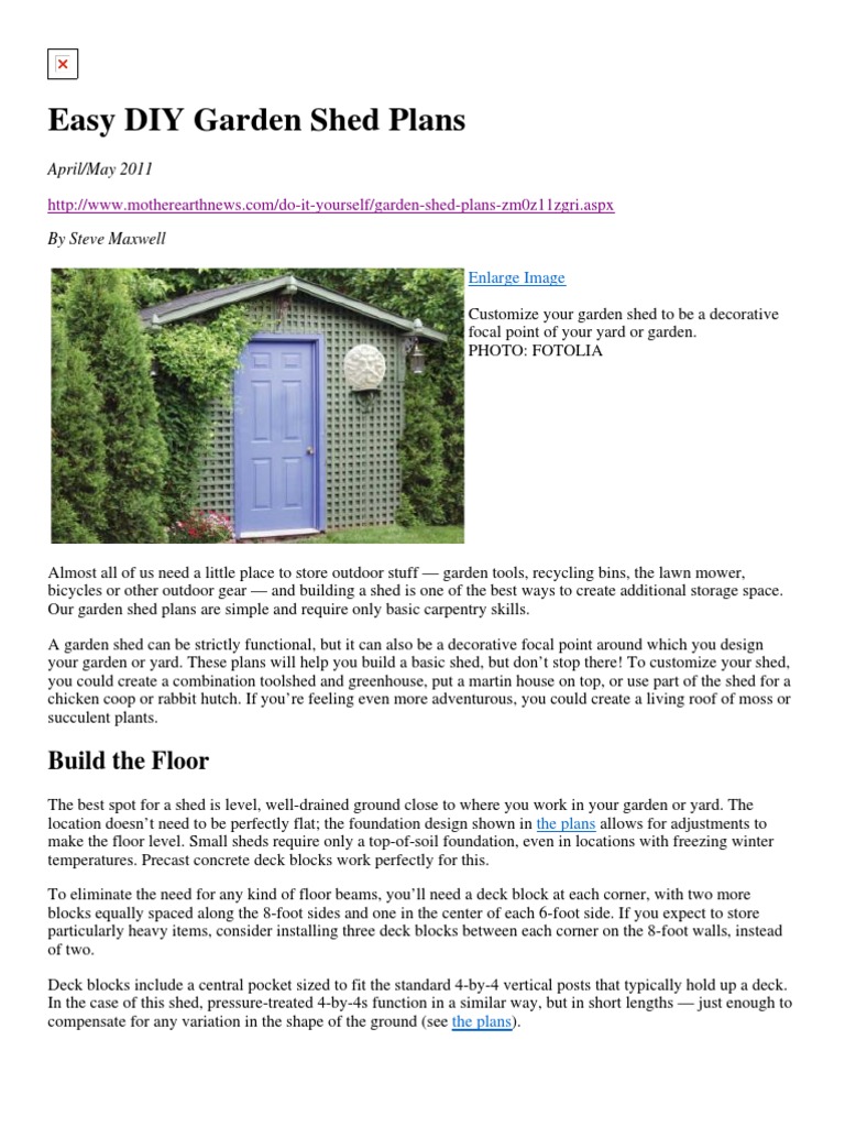 Easy DIY Garden Shed Plans - 1 | PDF | Shed | Framing (Construction)