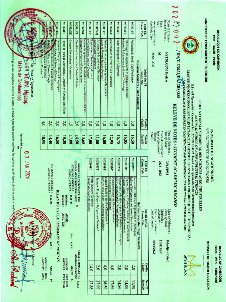 Releve de Notes Master 2_051845 | PDF