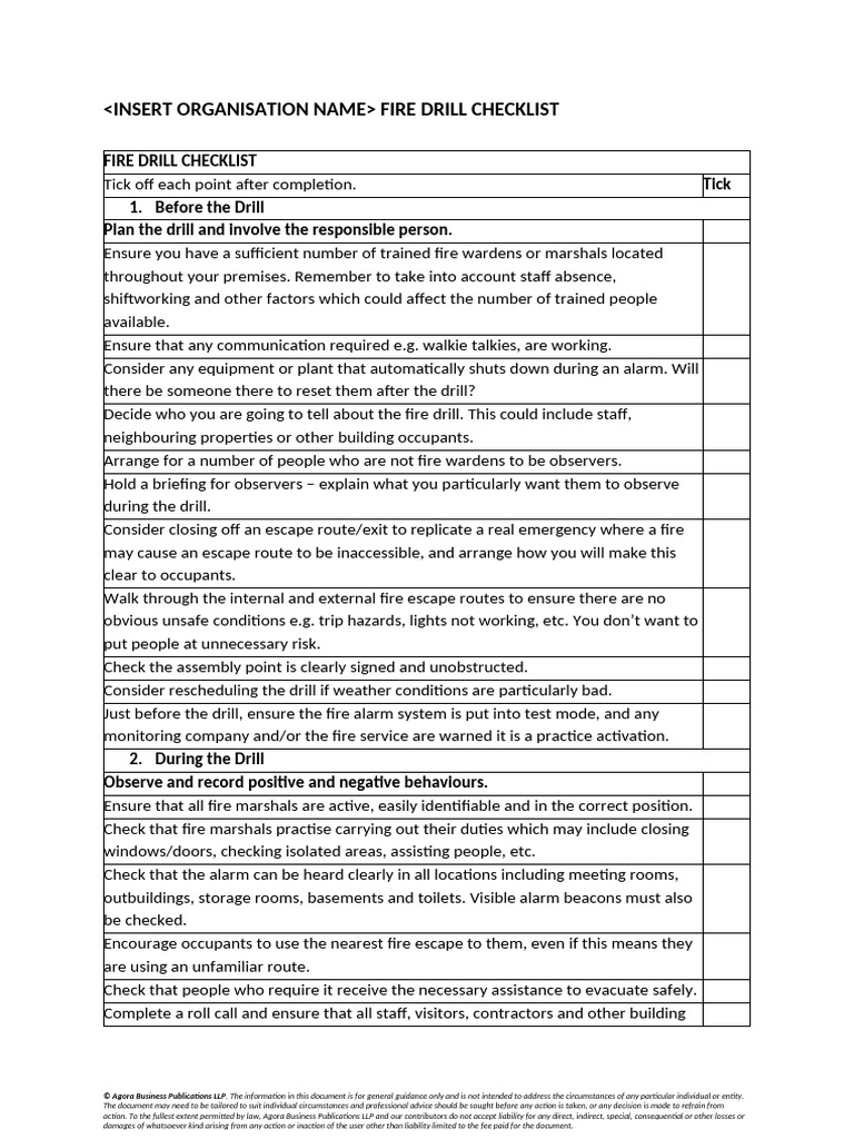 Fire Drill Checklist | PDF