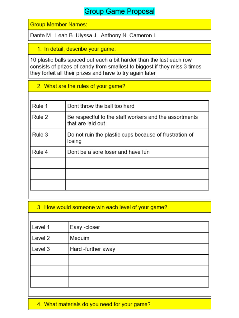 Group Game Proposal | PDF
