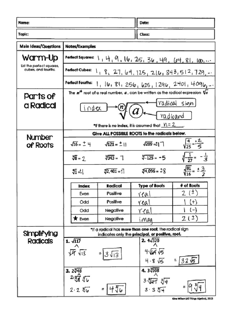 NOTES - Simplifying Radicals | PDF
